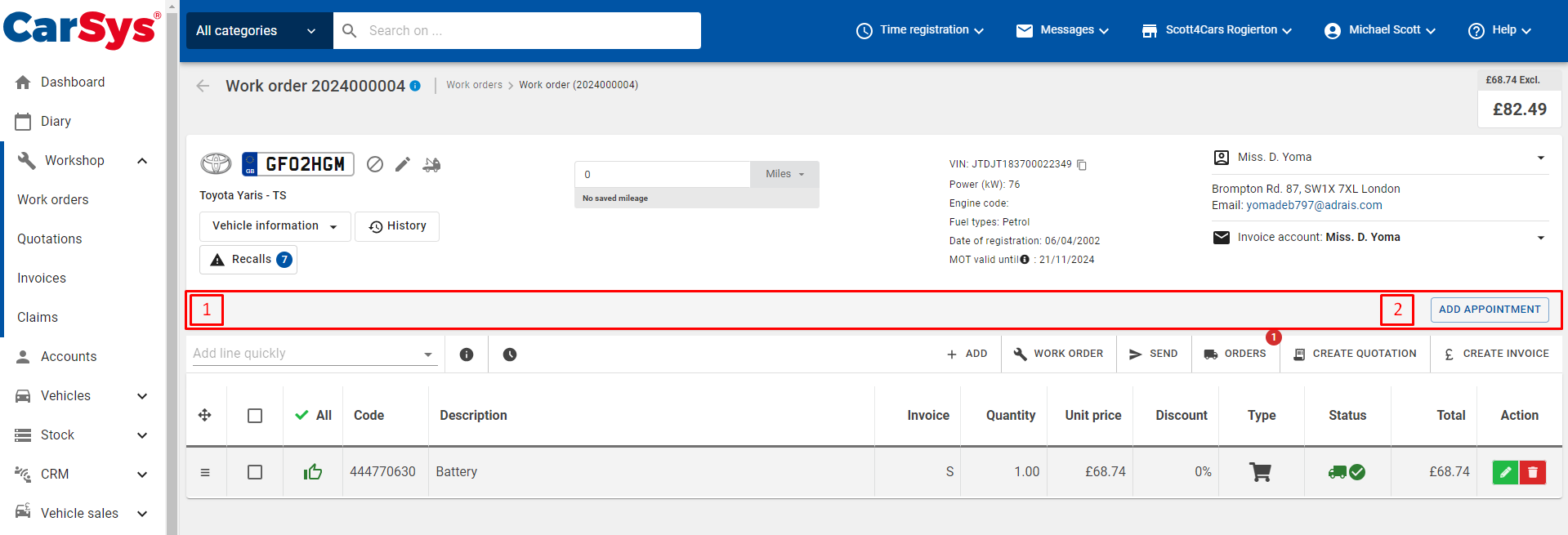 Status banner – CarSys